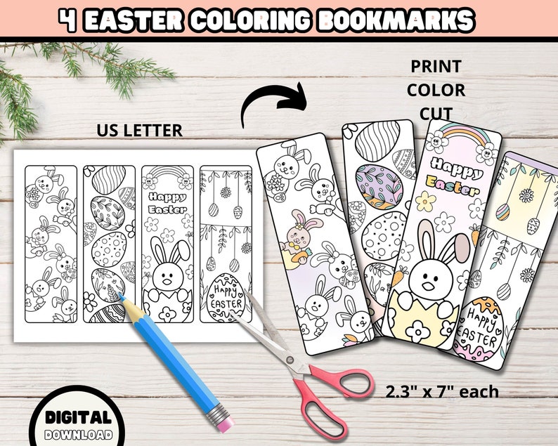 Printable Easter Eggs Coloring Bookmarks, Easter Bunny Coloring Page ...