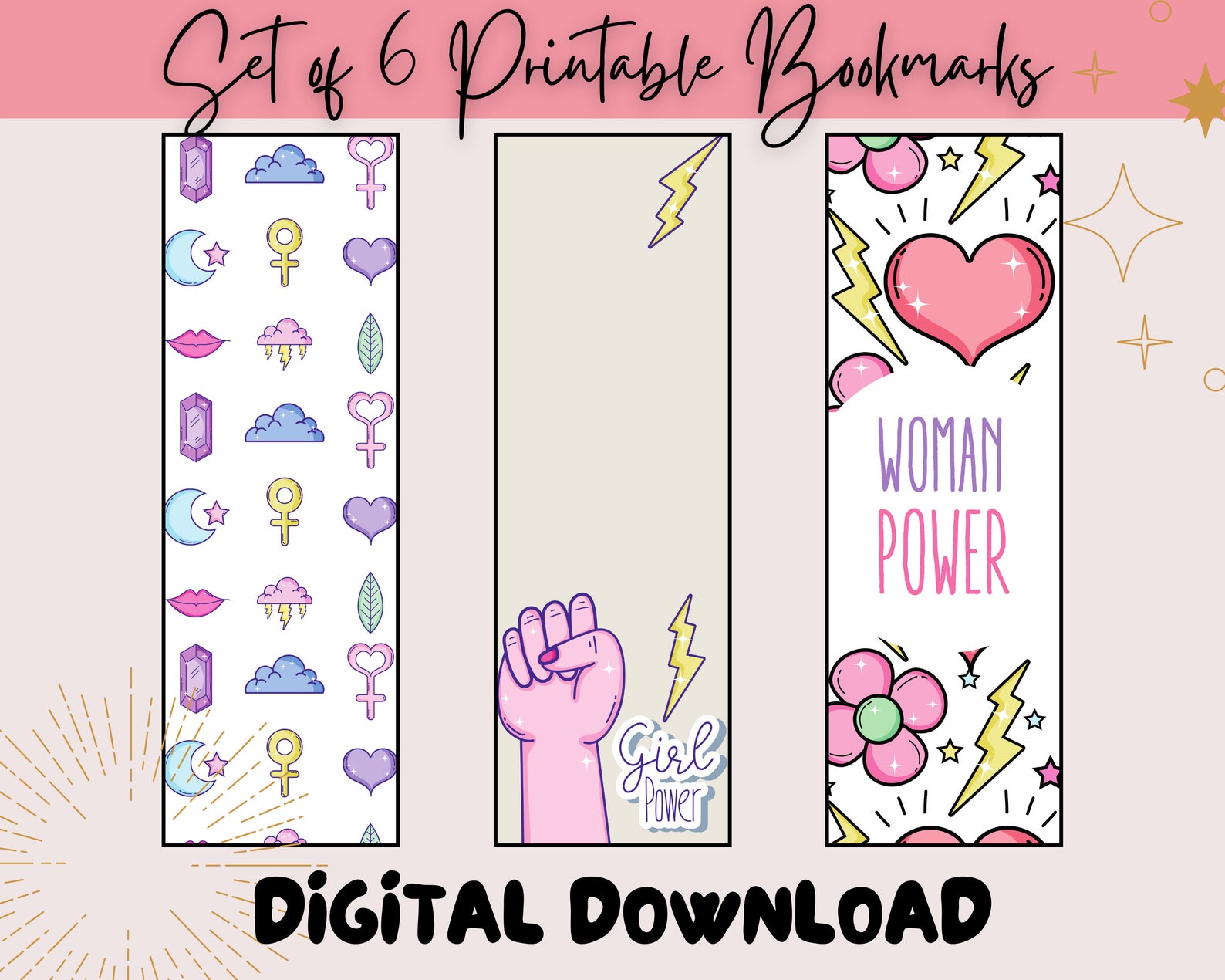 Printable Bookmarks for Women, Digital Book Mark, Printable Book Marks ...