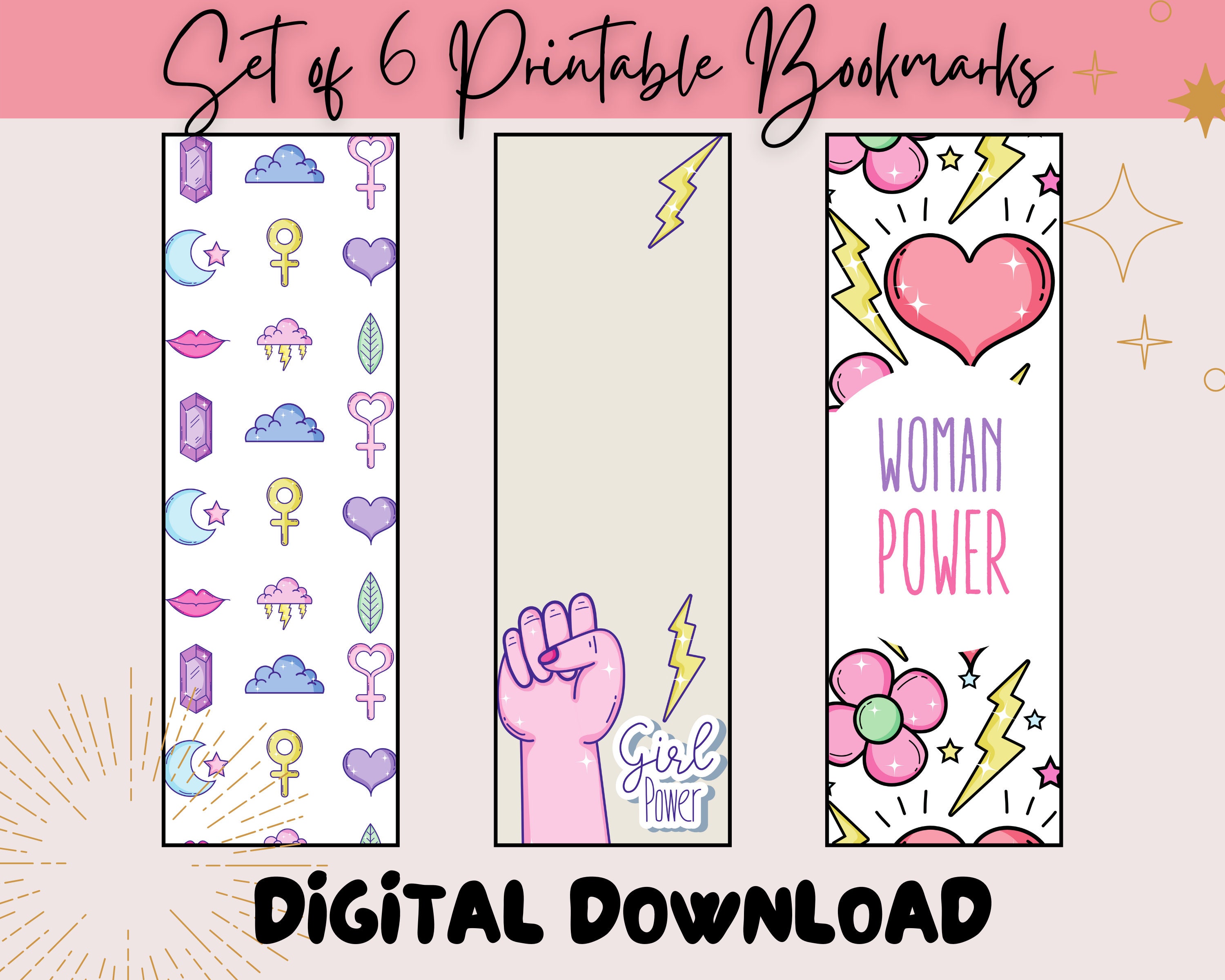 Printable Bookmarks for Women, Digital Book Mark, Printable Book Marks ...