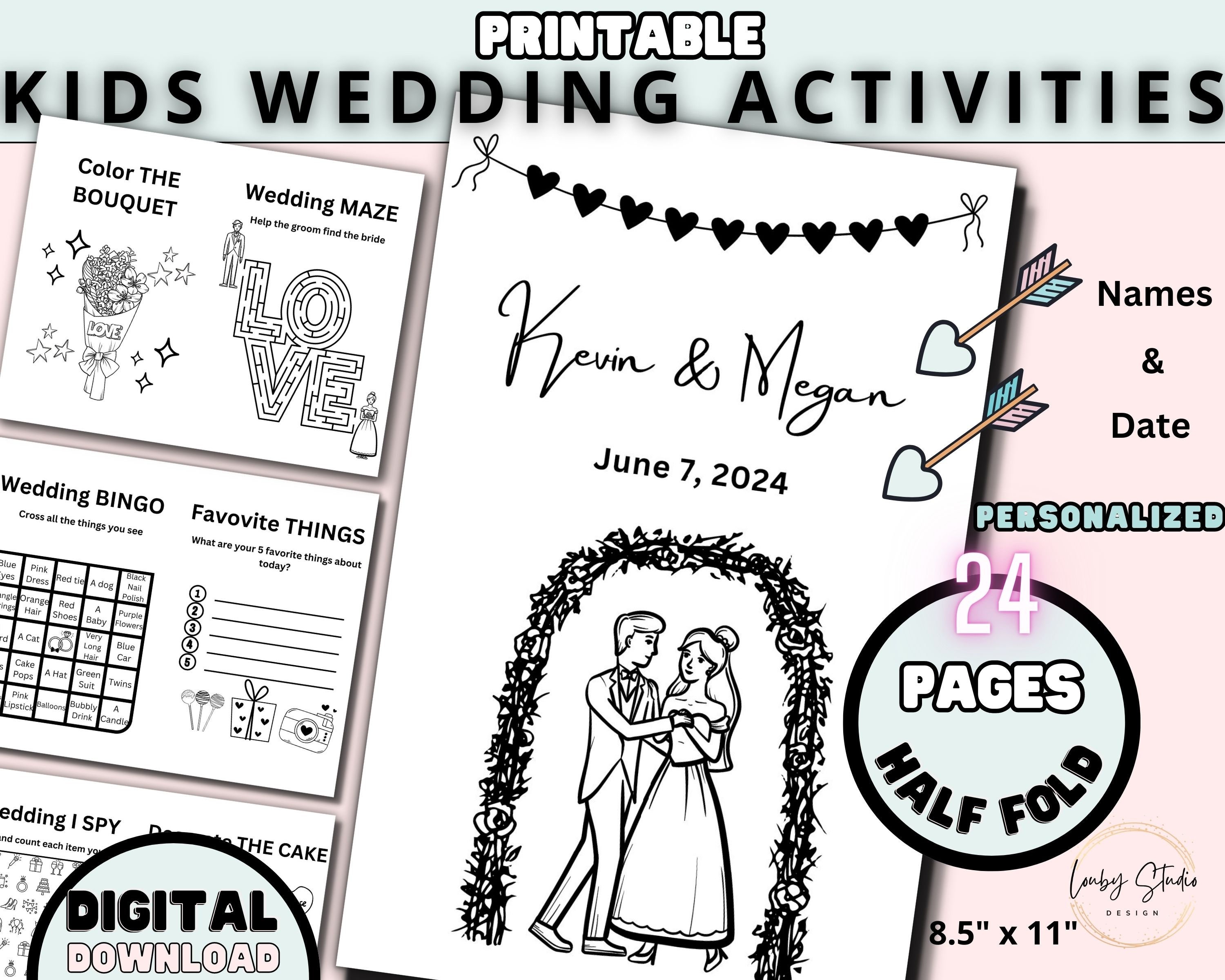 Kids Wedding Coloring Pages Kid Activity Kit Wedding Kids - Etsy