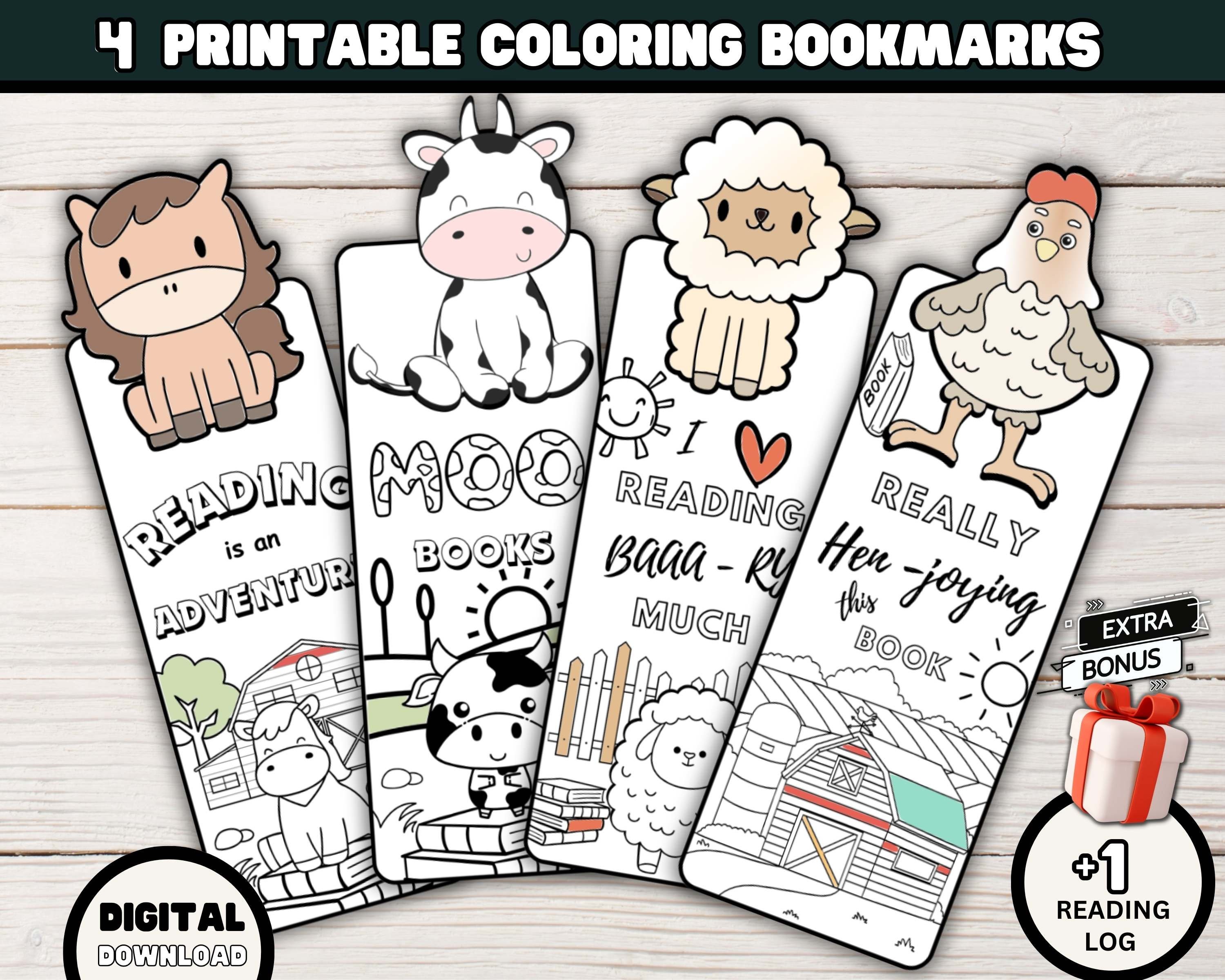 Farm Animals Coloring Bookmarks, Printable Coloring Book Marks, Kids ...