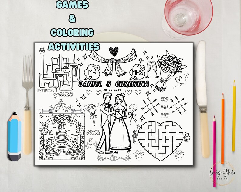 Kids Wedding Coloring Placemat, Printable Wedding Activity Mat ...