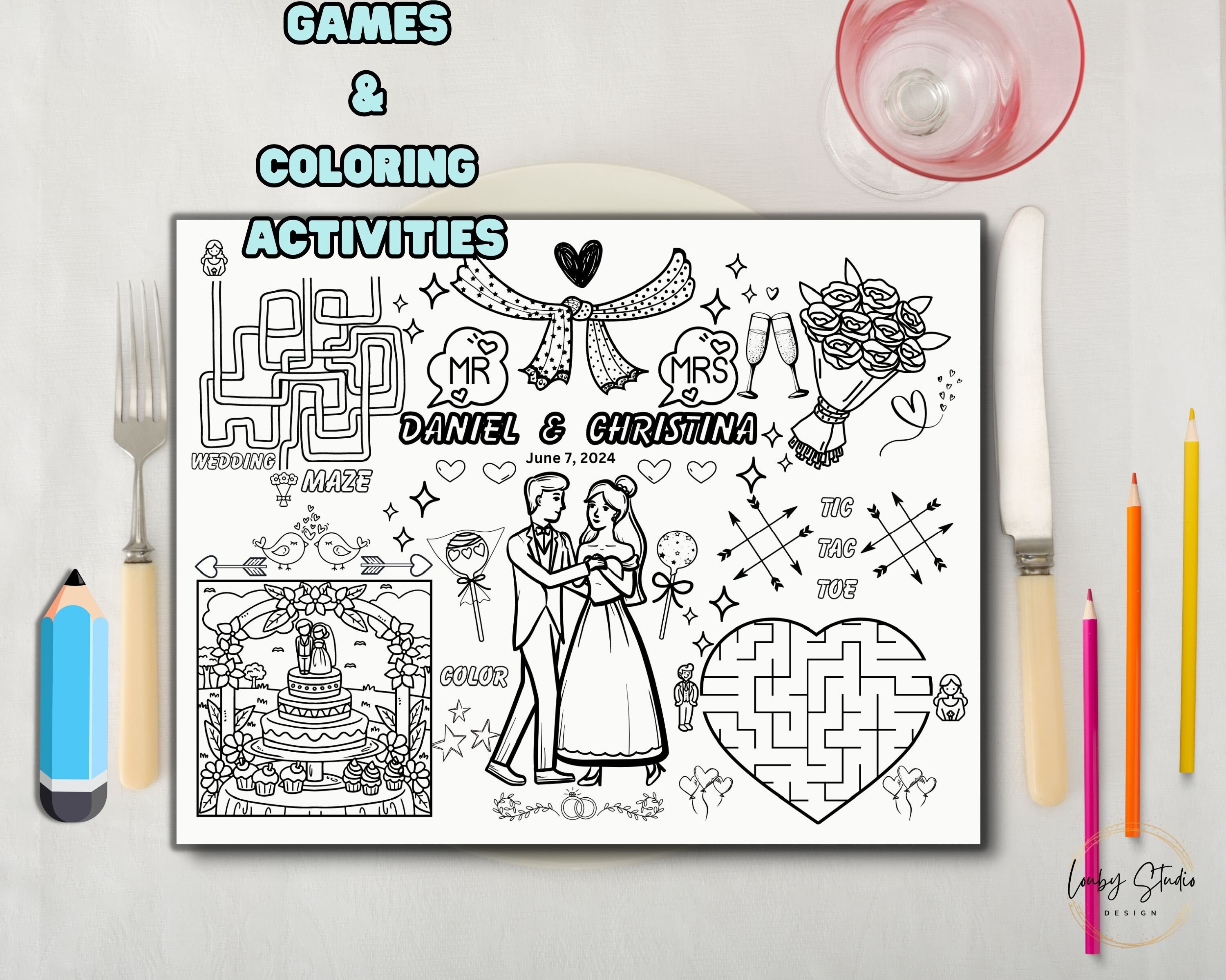 Kids Wedding Coloring Placemat, Printable Wedding Activity Mat ...