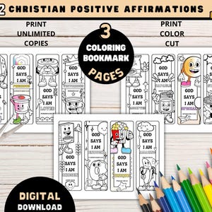 Christian Affirmations Coloring Bookmarks for Kids God Says I Am Bible ...