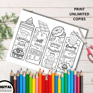 Printable Coloring Bookmarks, Sweet Dessert Coloring Book Marks, Kids ...