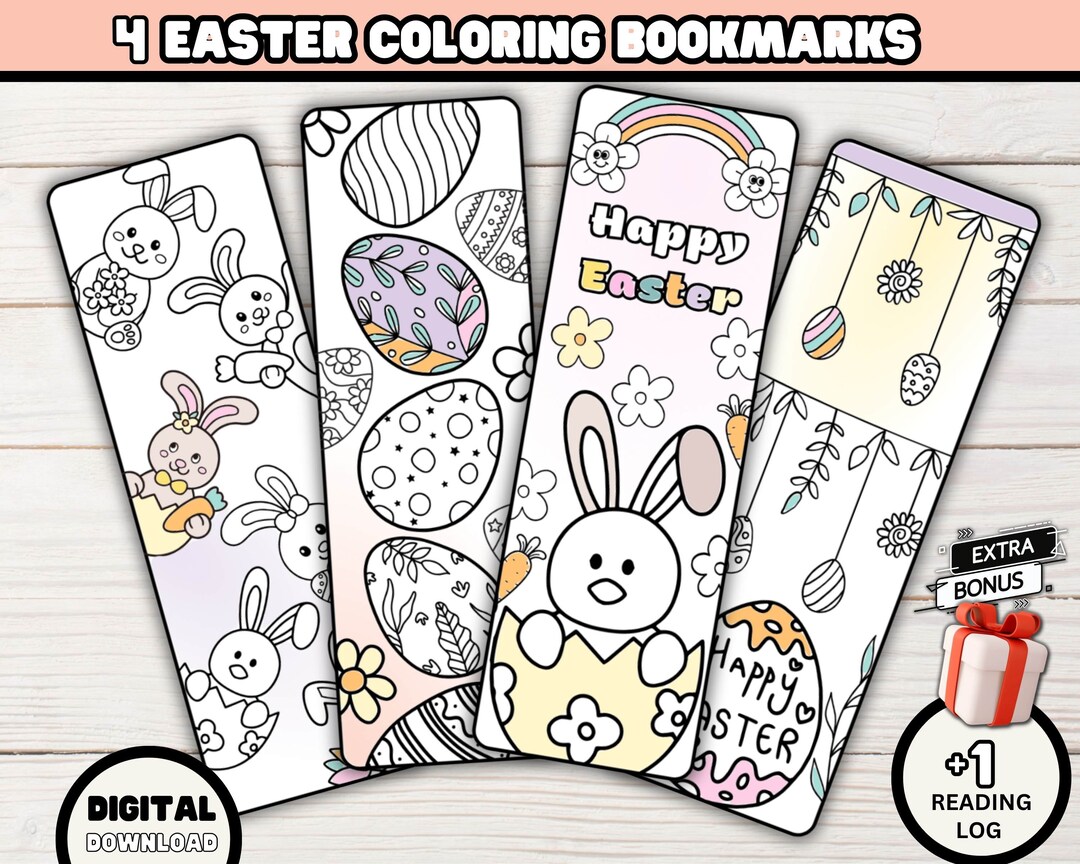 Printable Easter Eggs Coloring Bookmarks, Easter Bunny Coloring Page ...