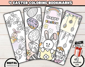 Printable Easter Bunny Coloring Bookmarks, Happy Easter Class Gift ...
