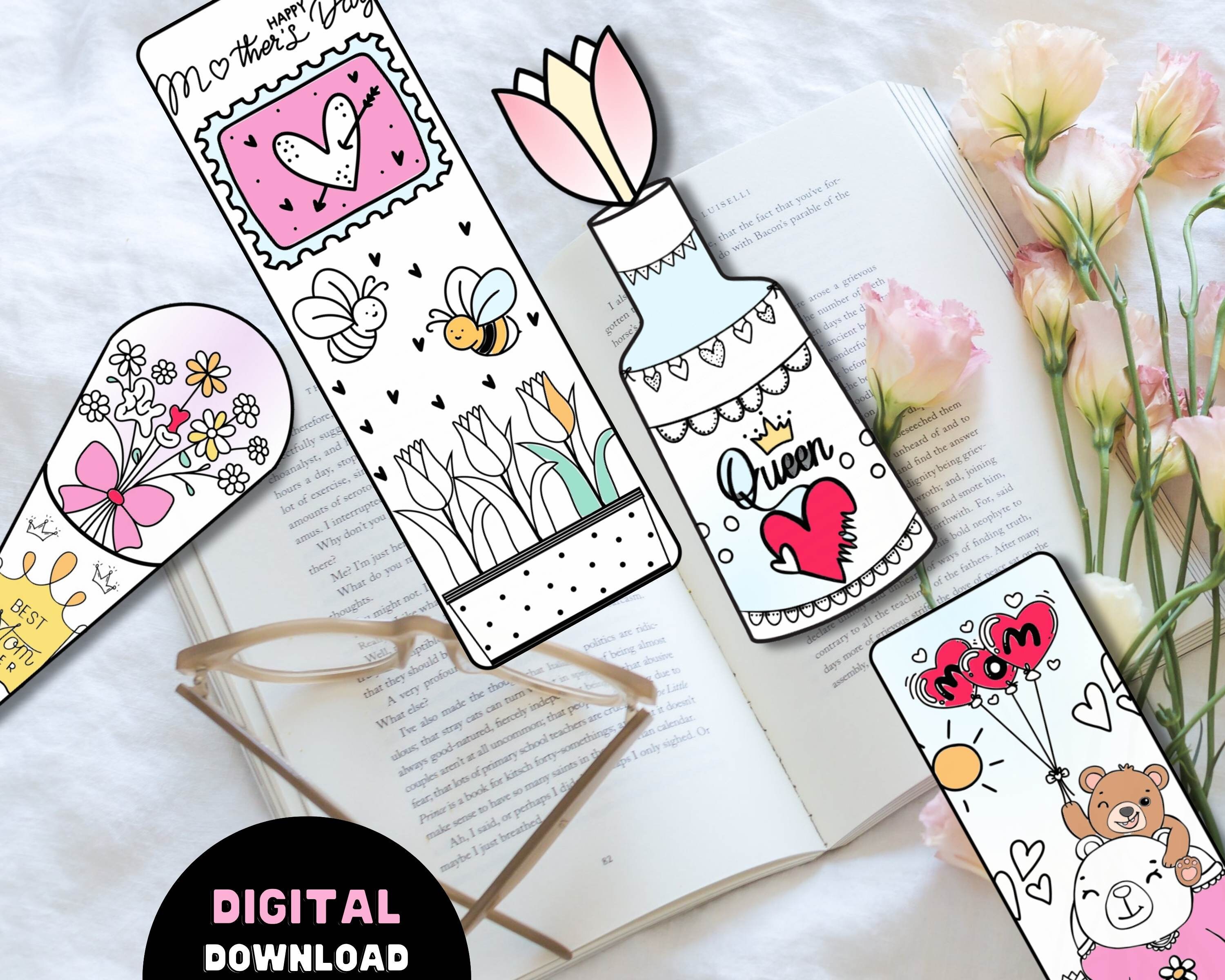 Happy Mothers Day Coloring Pages Bookmarks, Printable Mothers Day ...