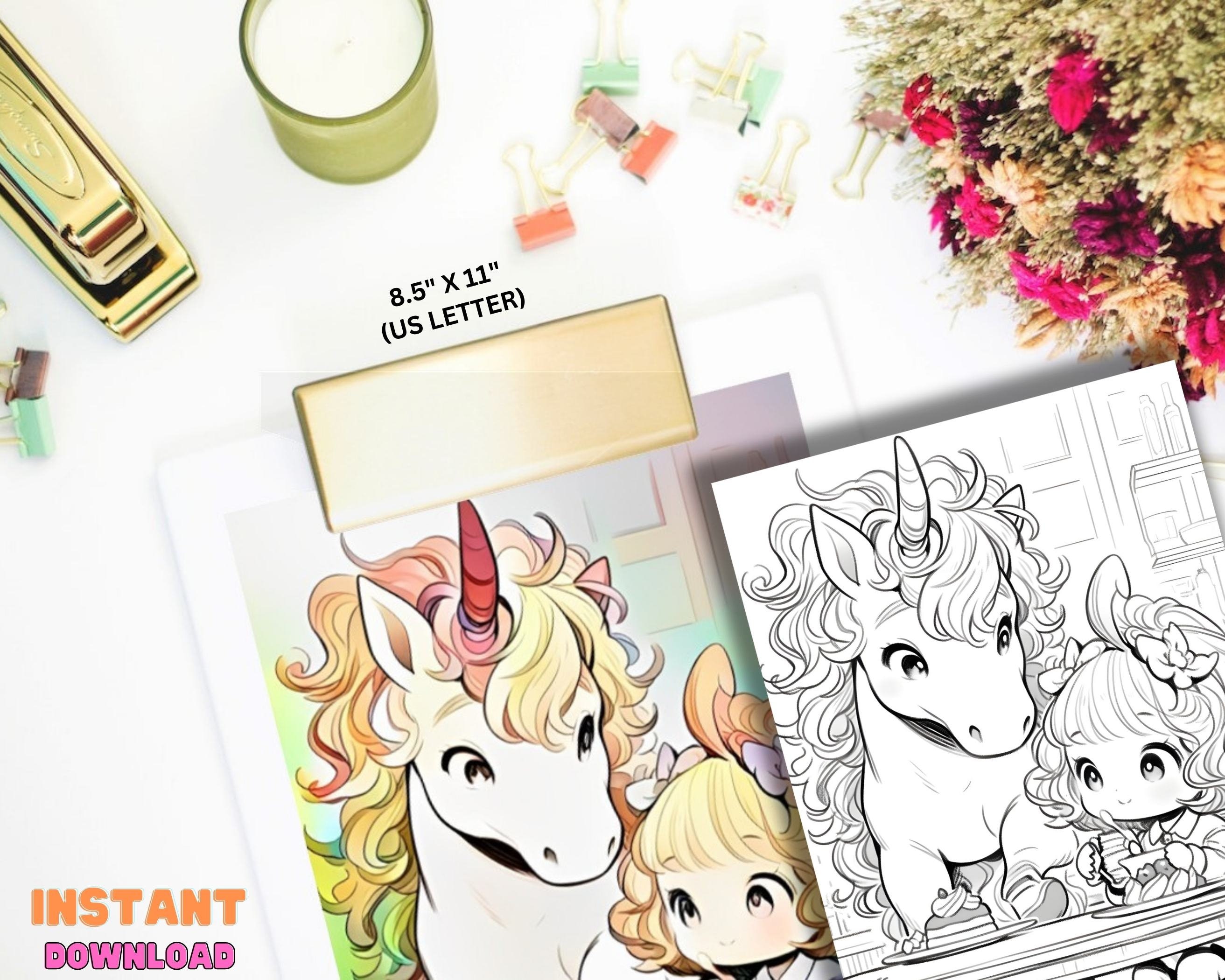 Cute Unicorn Fantasy Coloring Pages Book, Kawaii Coloring Page, Adults ...