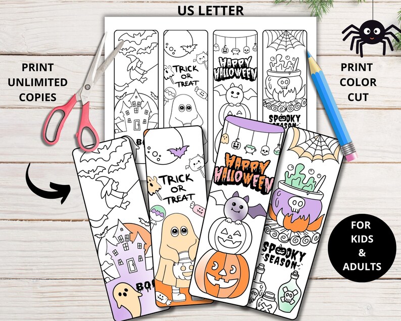 Printable Halloween Coloring Bookmarks, Boo Basket Halloween Spooky ...