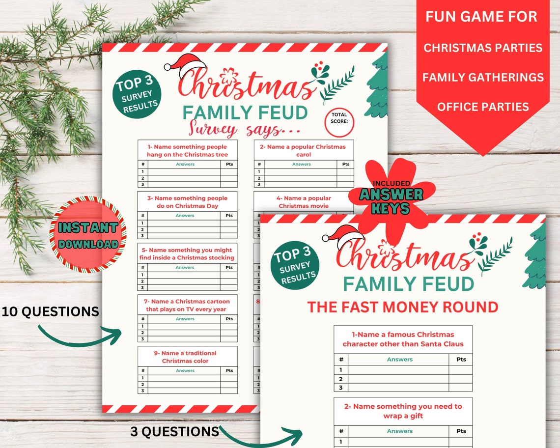 Christmas Feud Game, Printable Christmas Family Game, Christmas ...