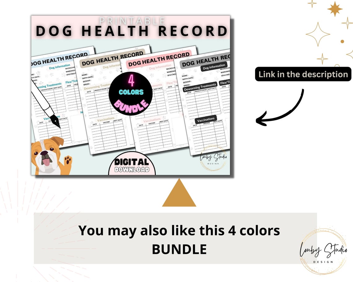 Dog Health Record, Printable Dog Shot Record, Puppy and Dog Vaccination ...