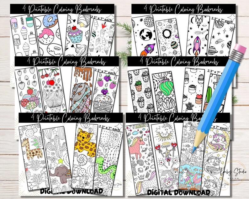 Coloring Bookmarks Printables for Kids BUNDLE, Cute Animals Book Marks ...