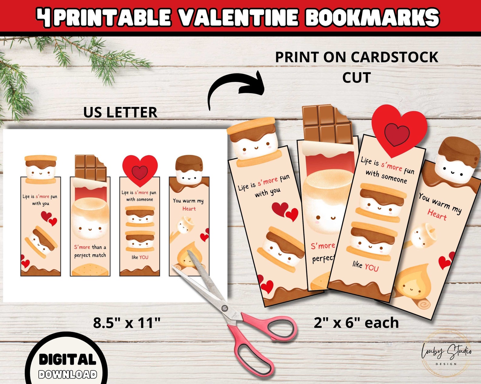 Smores Valentine Bookmarks Cards, Printable Classroom Valentine Cards ...