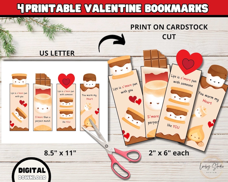 Smores Valentine Bookmarks Cards, Printable Classroom Valentine Cards ...