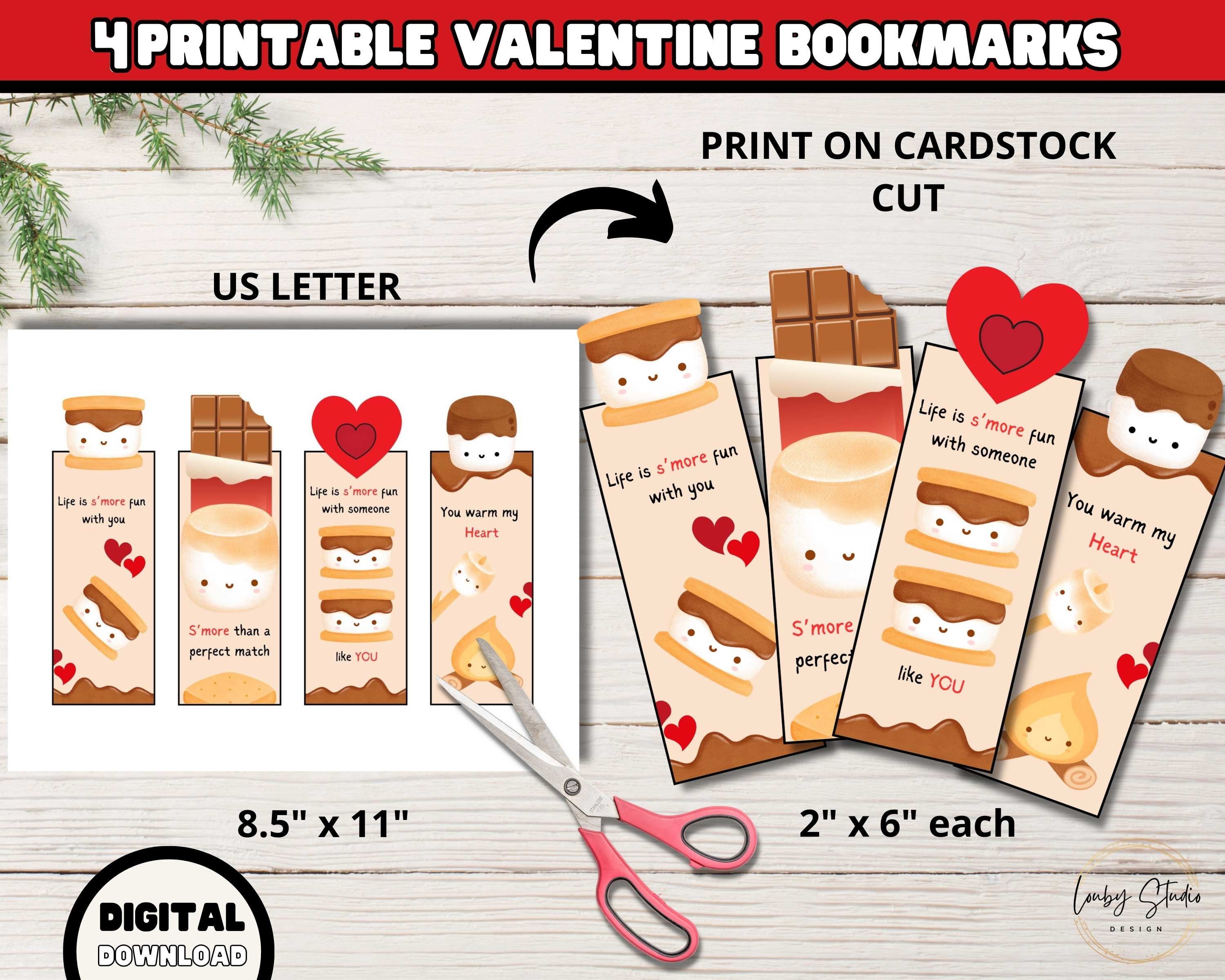 Smores Valentine Bookmarks Cards, Printable Classroom Valentine Cards ...