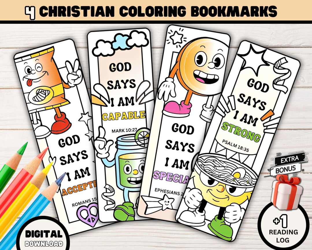 God Says I Am Bible Verse Affirmation Coloring Bookmarks for Kids ...