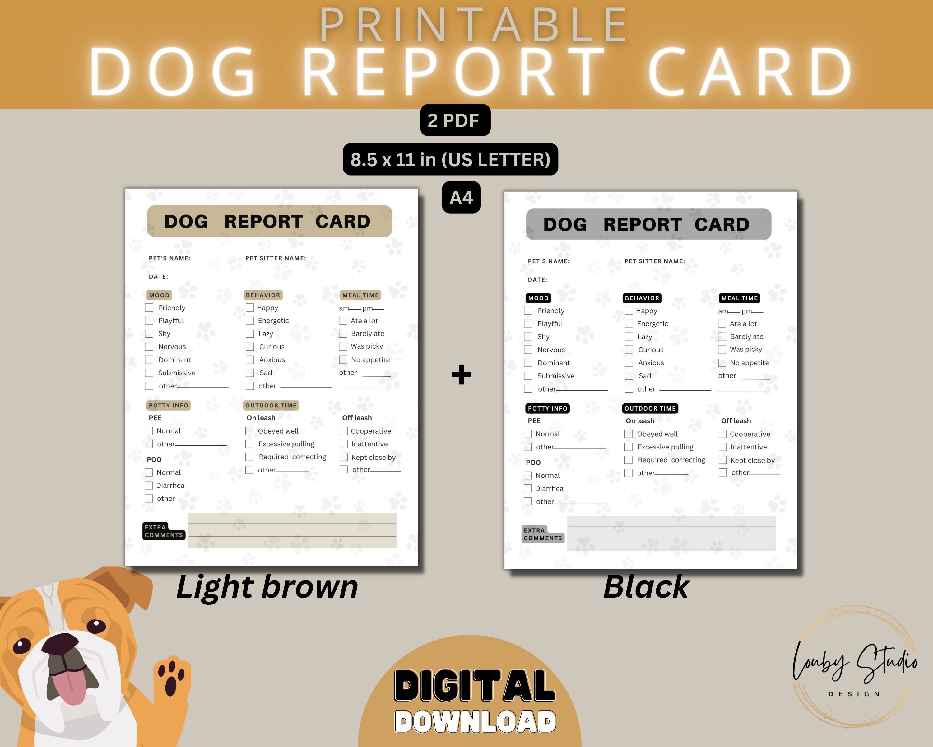 Printable Dog Report Card Template: Pet Sitter Form (digital Download ...