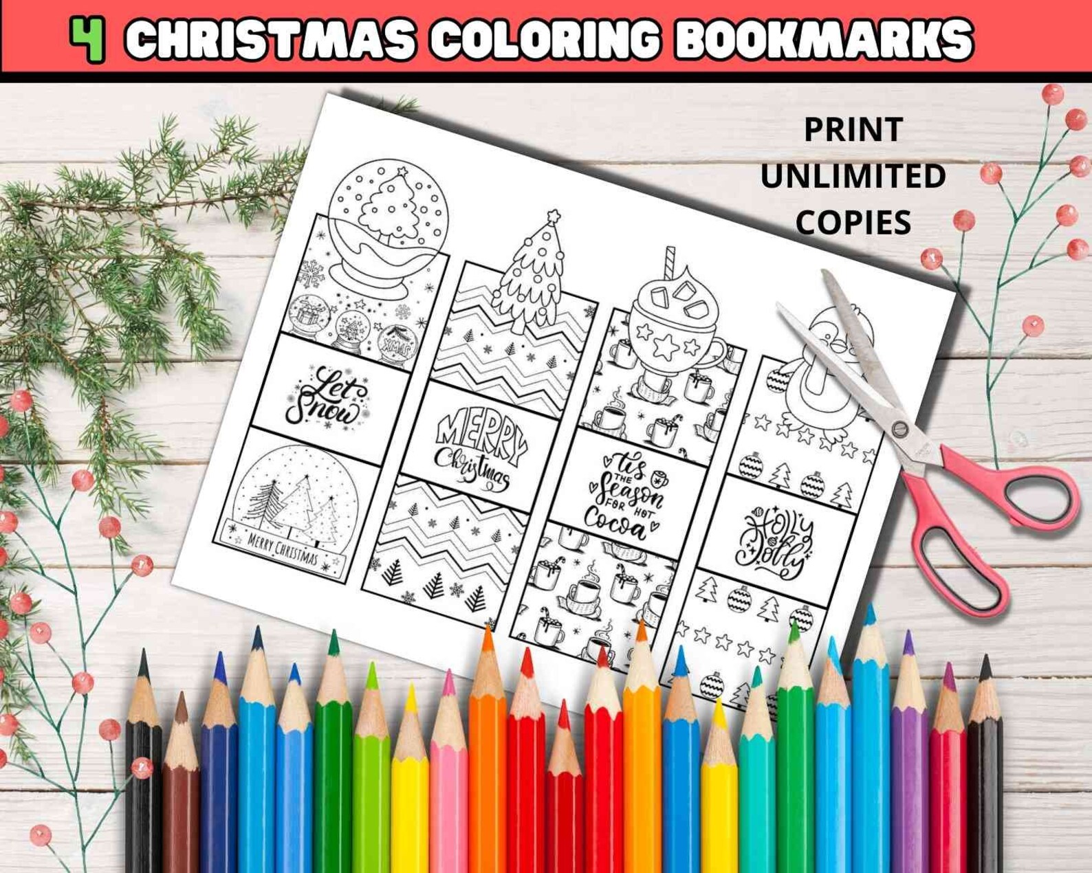Christmas Coloring Bookmarks Printable Coloring Page Activity, Kids ...
