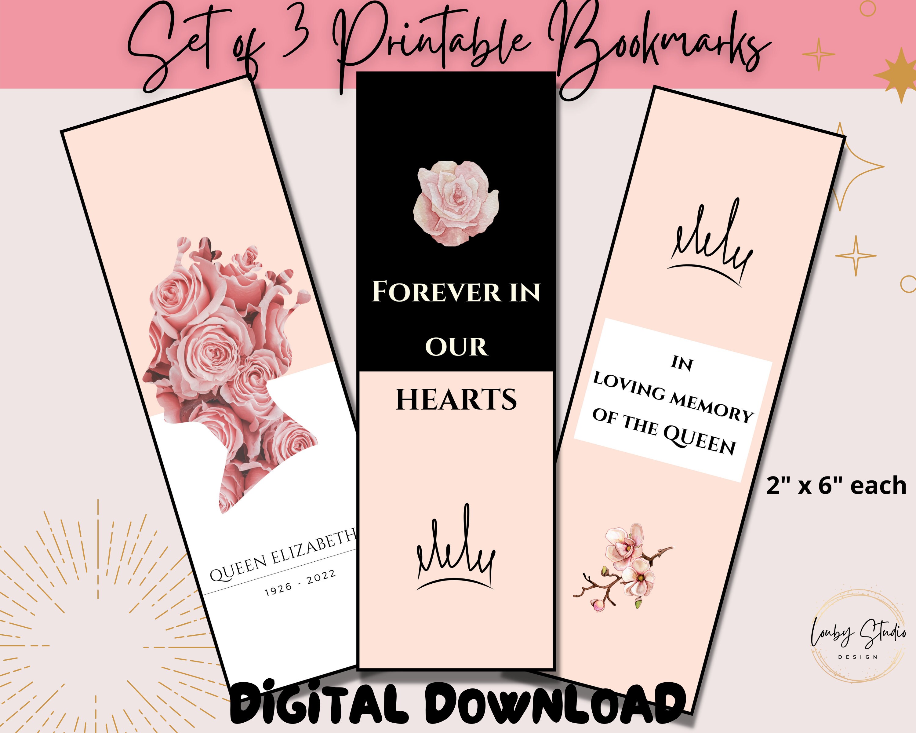 Queen Elizabeth Printable Bookmarks, Minimalist Book Mark, Floral ...