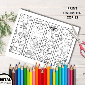 Printable Mother's Day Bear Coloring Bookmarks: Kids Craft (digital ...