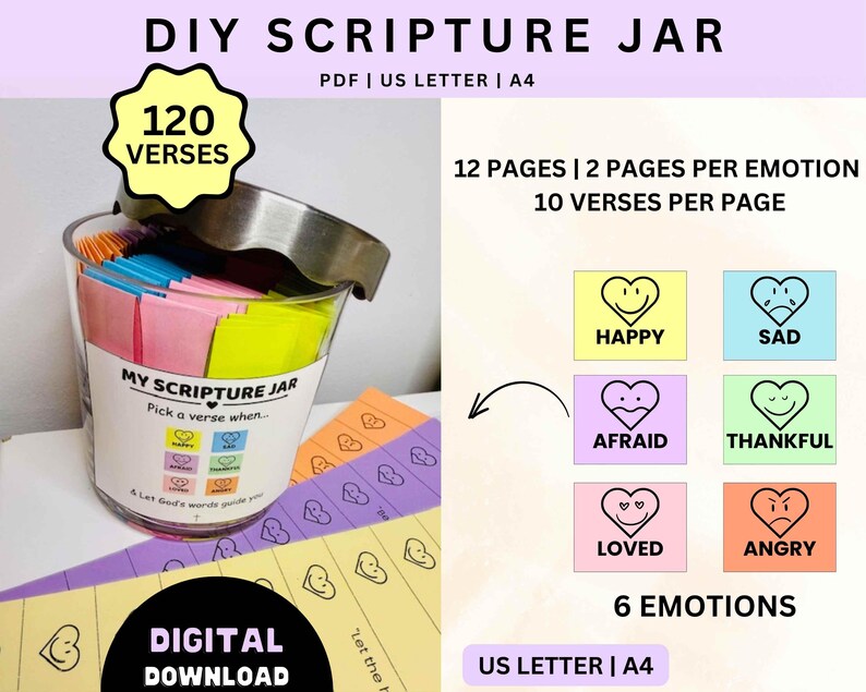 Printable Bible Verse Jar for Kids Scripture Jar, DIY Bible Verse ...
