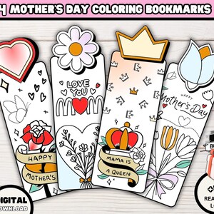 Mothers Day Coloring Bookmarks, Printable Coloring Mothers Day Card ...