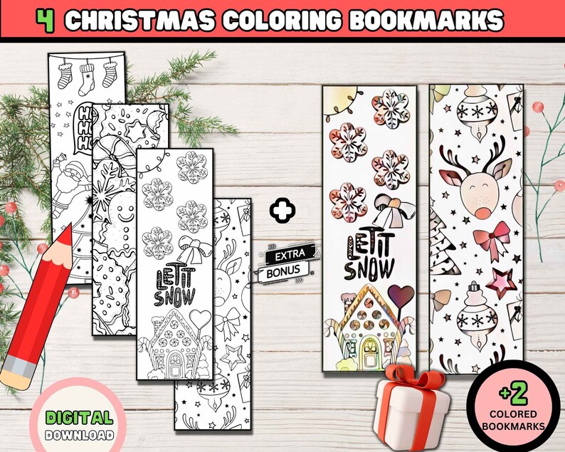 Printable Christmas Coloring Bookmarks, Kids Christmas Activity ...