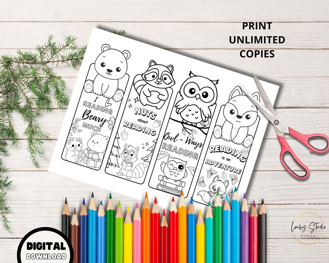 Woodland Animals Coloring Bookmarks Page Printable Coloring - Etsy
