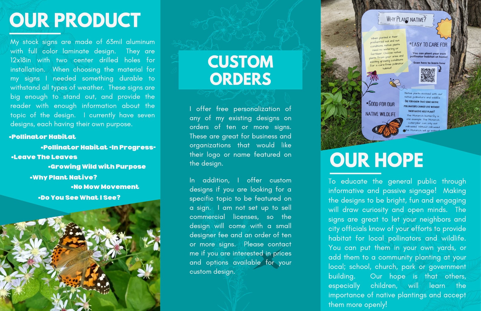 Kids Educational Pollinator Habitat Sign Promoting Native Plants; Large ...