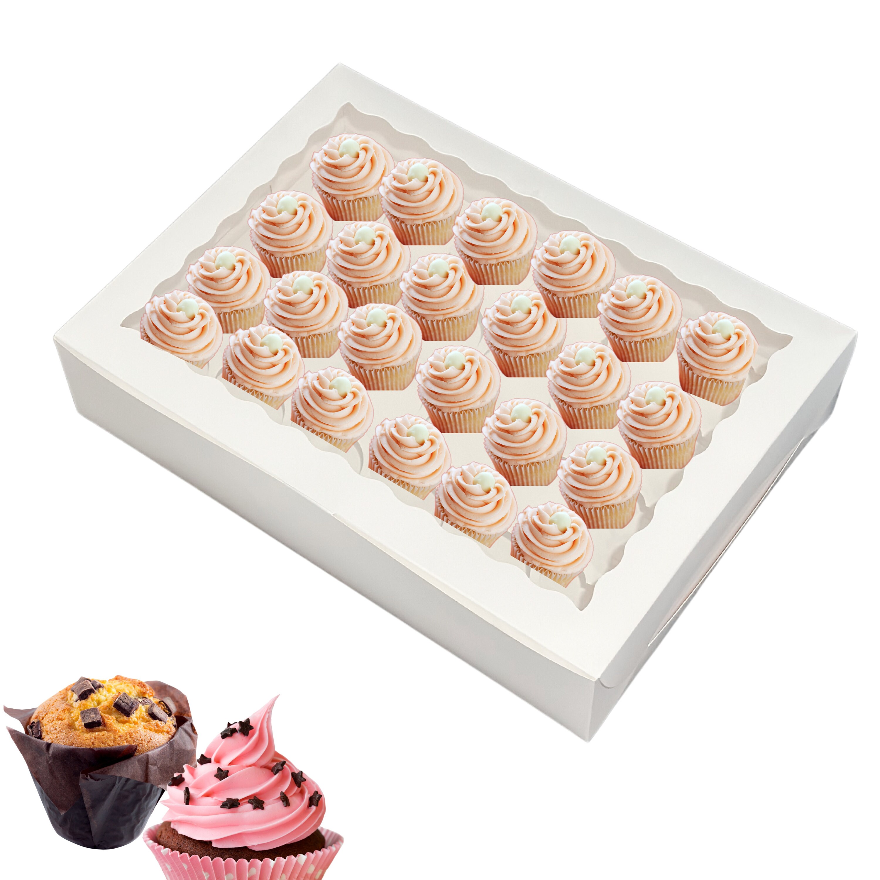 24 Hole Window Cupcake Boxes Muffin Cake White Cake Box With - Etsy