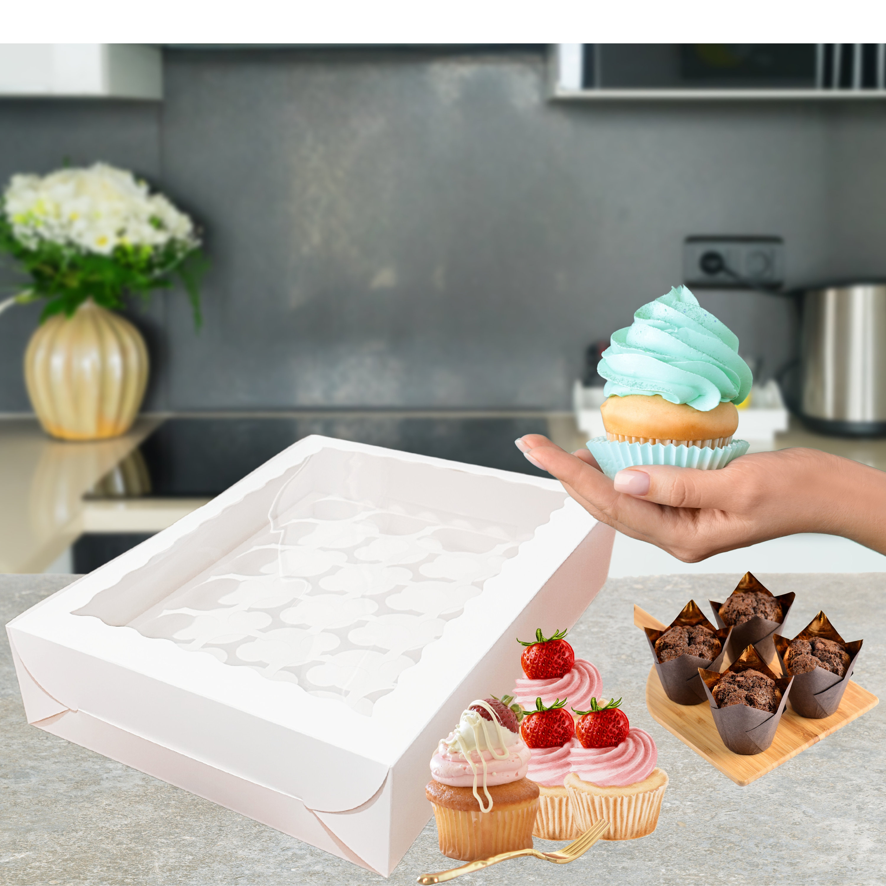 24 Hole Window Cupcake Boxes Muffin Cake Cookie Box With - Etsy