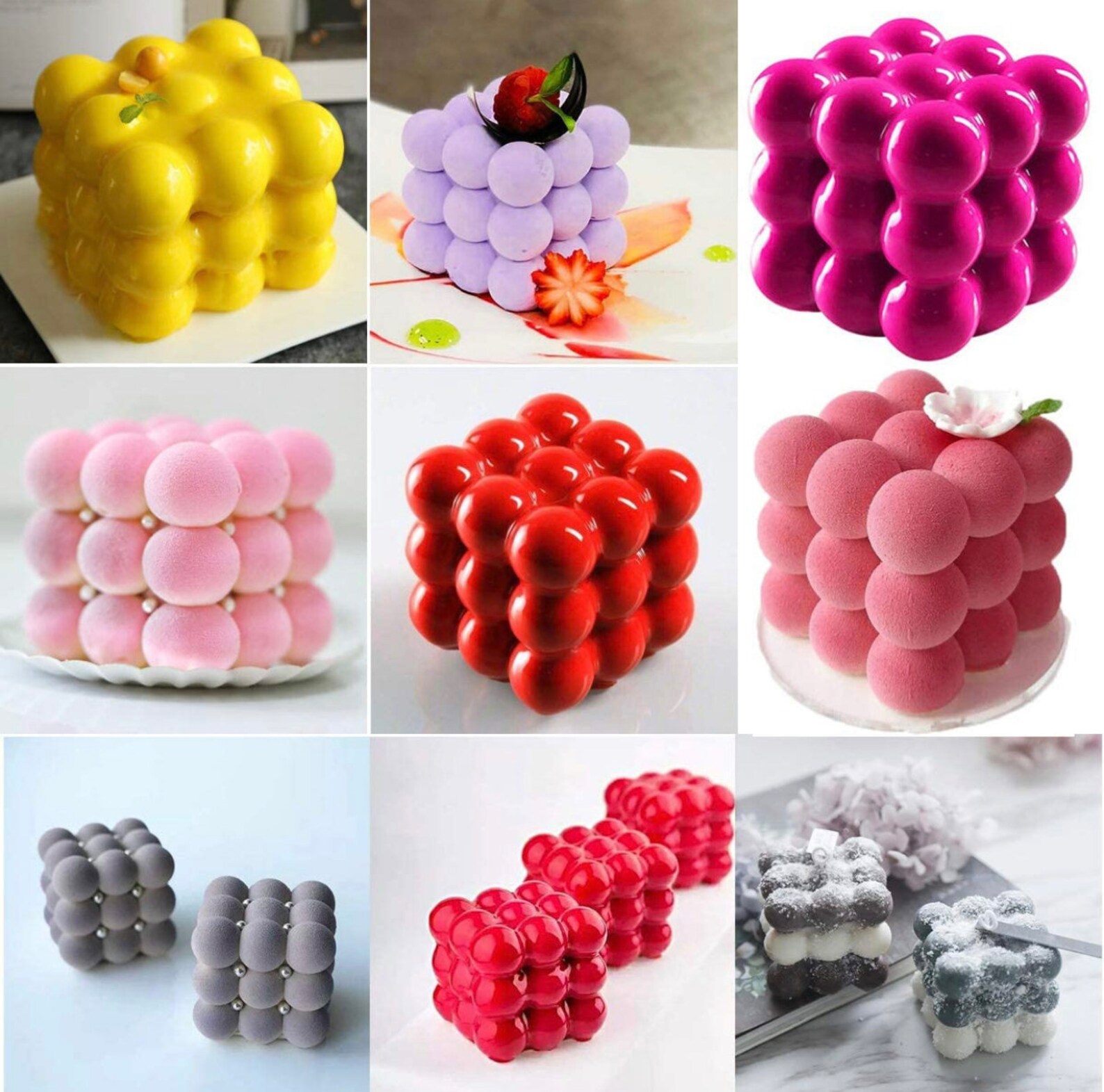 6 Cavity 3D Silicone Rubik's Cube Bubble Mould for Cake Chocolate Jelly ...