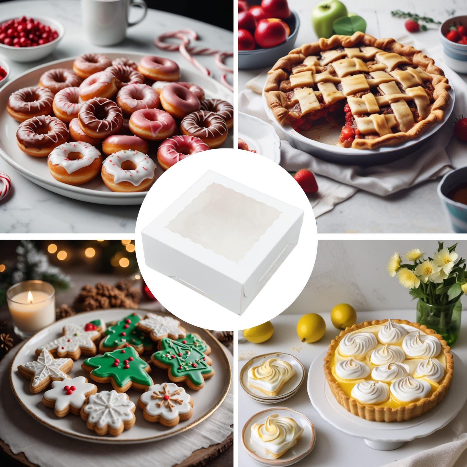 6, 8, 9 Inch Window Cookie Boxes White Bakery Giftbox With PVC Window ...