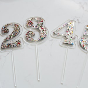 Sparkly Chunky Glitter Number Cake Toppers Modern Happy Birthday Cake ...
