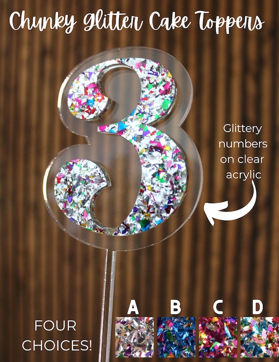 Sparkly Chunky Glitter Number Cake Toppers Modern Happy - Etsy