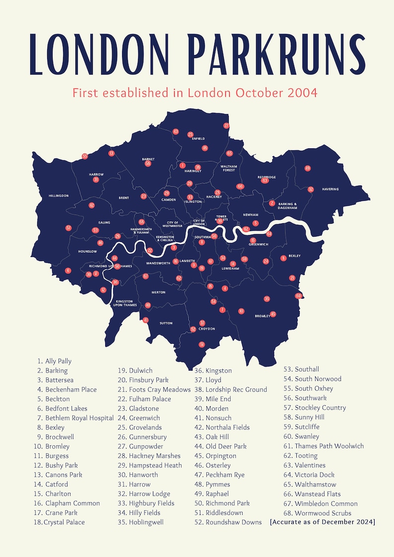 Parkruns in London Map - Etsy