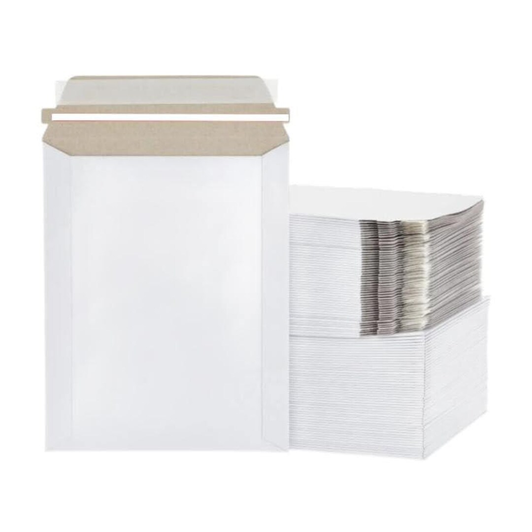 100 Pack 7x9 White Rigid Stay Flats Self-seal Cardboard Envelope ...