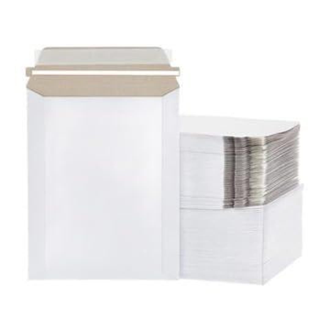 200 Pack 9.75x12.25 White Rigid Stay Flats Self-seal Cardboard Envelope ...