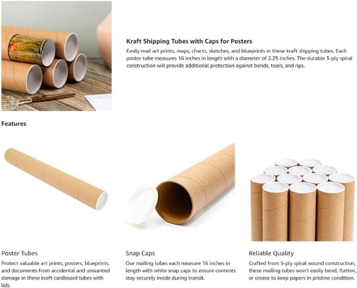 Shipping Tubes MagicWater Supply 2x12 Inch White Mailing Tubes With ...