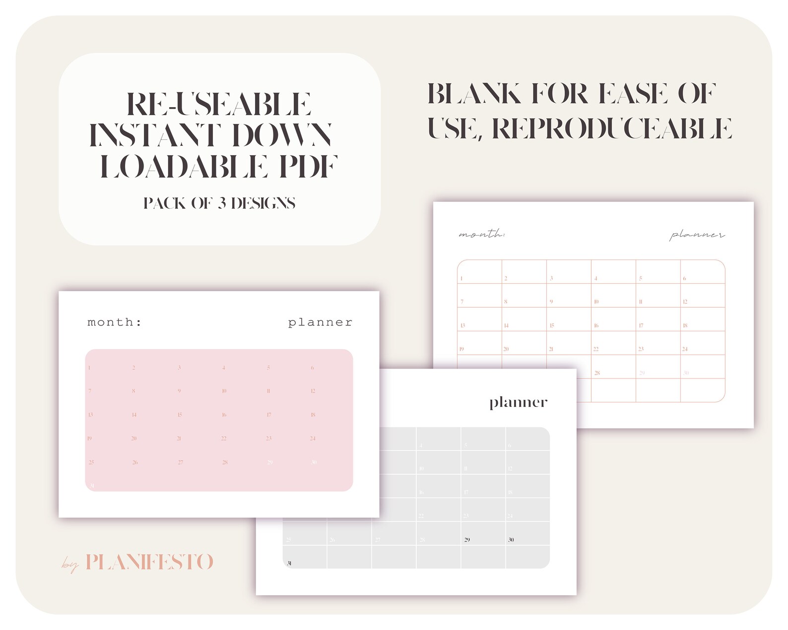 Blank Monthly Calendar, Planner for Organisation and Monthly Goals ...