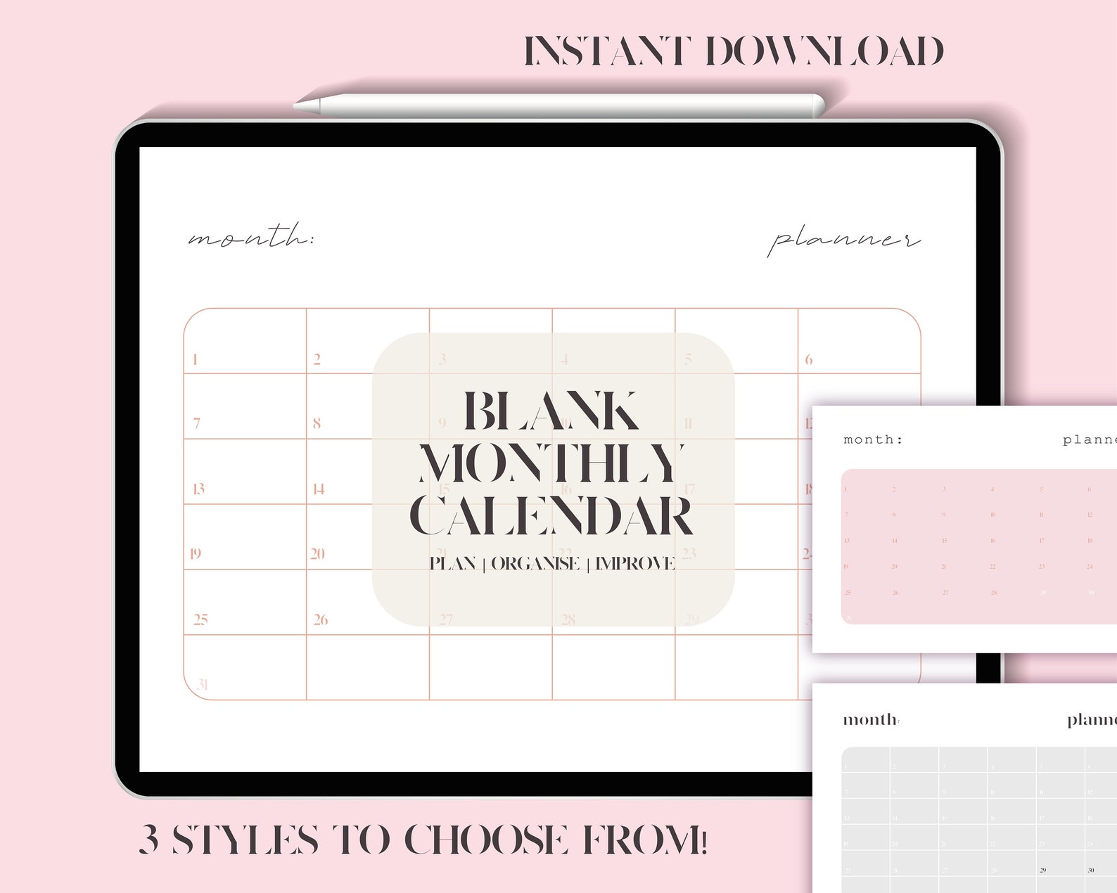 Blank Monthly Calendar, Planner for Organisation and Monthly Goals ...