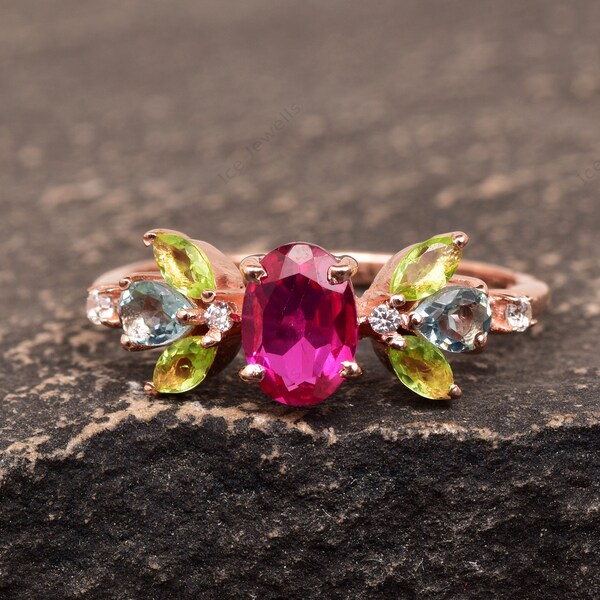 Aquamarine Ruby Ring - Etsy