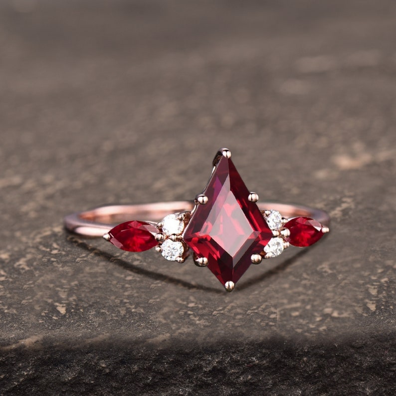 Antique Lab Grown Ruby Engagement Ring Set Kite Shape Red - Etsy