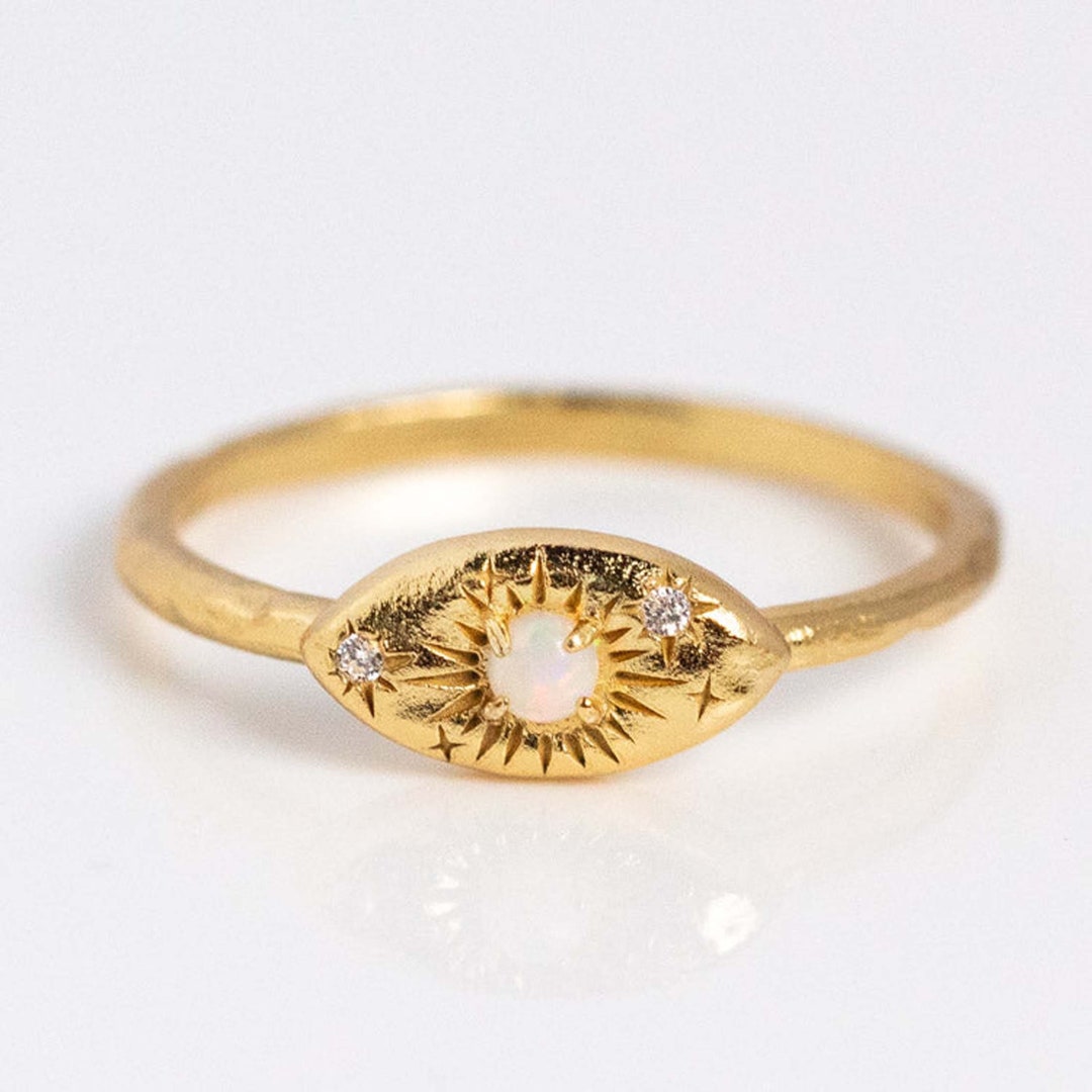 14K Gold Opal Evil Eye Engagement Ring Solid Gold Handmade - Etsy