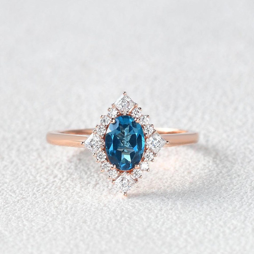 London Blue Topaz Engagement Ring Oval Shape Blue Topaz 14k - Etsy