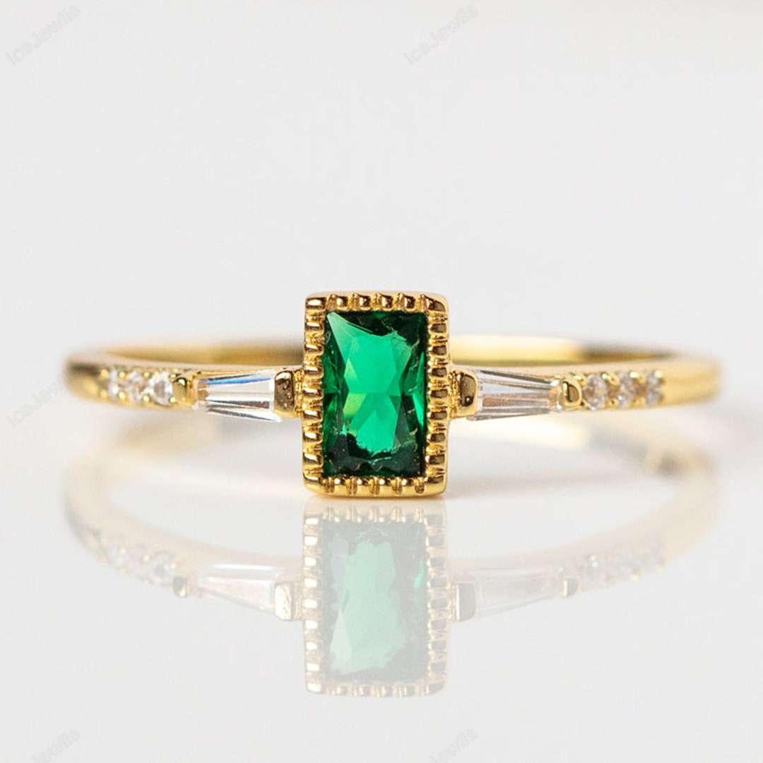 Smaragd 14K Gold Verlobungsring Smaragd und CZ Diamant Ring - Etsy.de