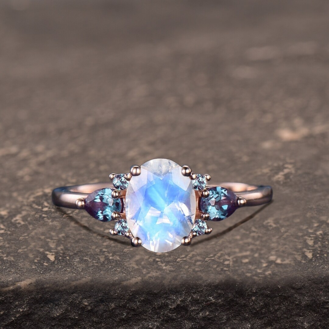 Natural Rainbow Moonstone Ring Blue Fire Moonstone Ring Handmade Silver ...