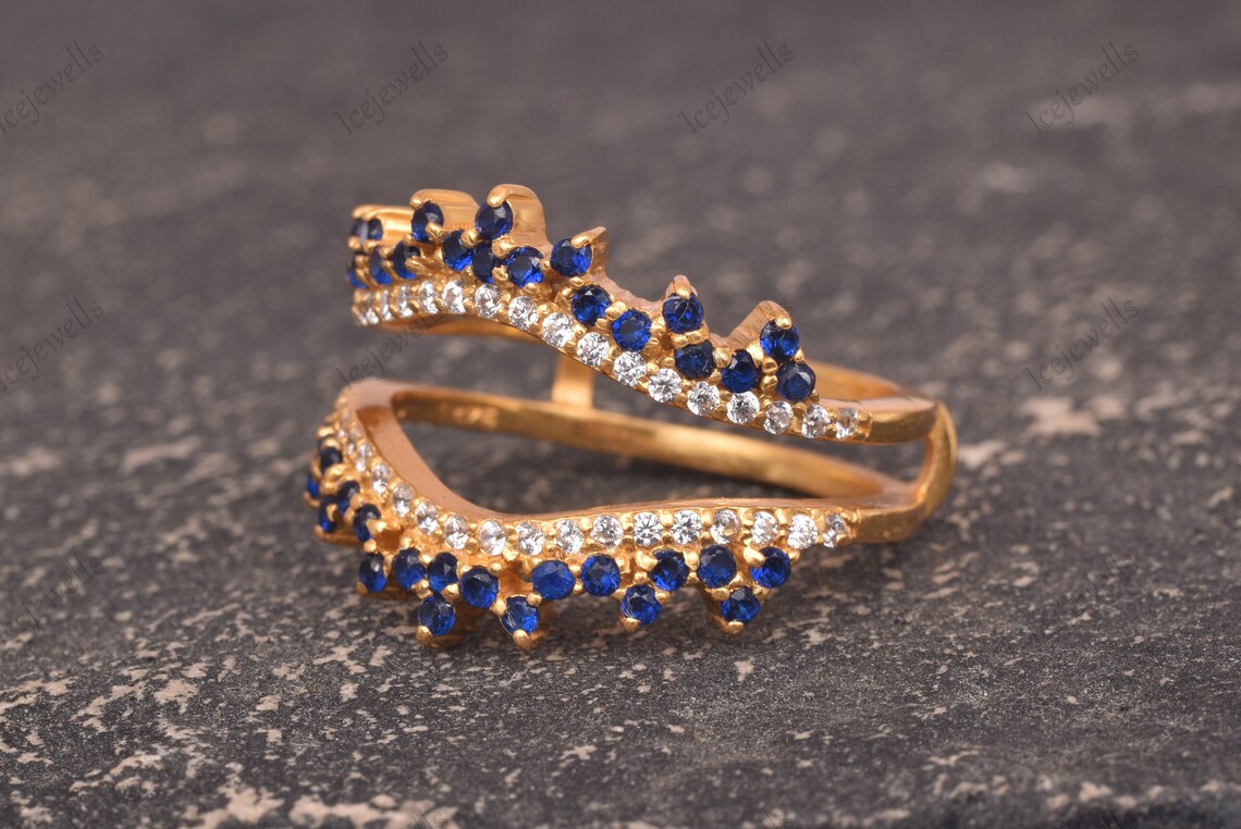 Unique Sapphire Enhancer Ring CZ Diamond Enhancer Band 10k / - Etsy