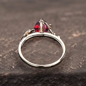 Pear Shaped Ruby Gemstone Jewelry Engagement Ring 14K Yellow Gold Twig ...